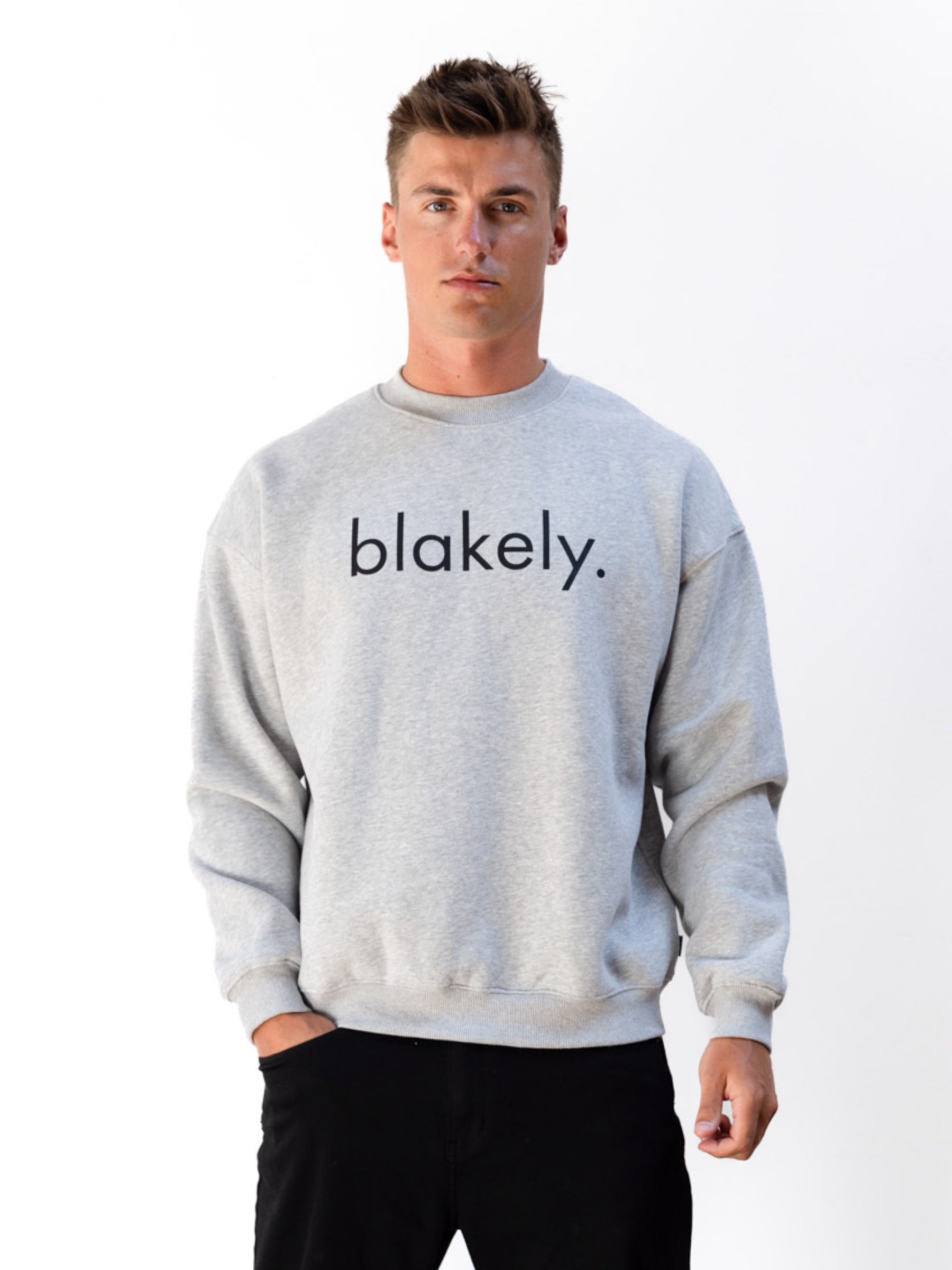 Buy Blakely Marl Grey Logo Relaxed Sweater | Free delivery on orders ...