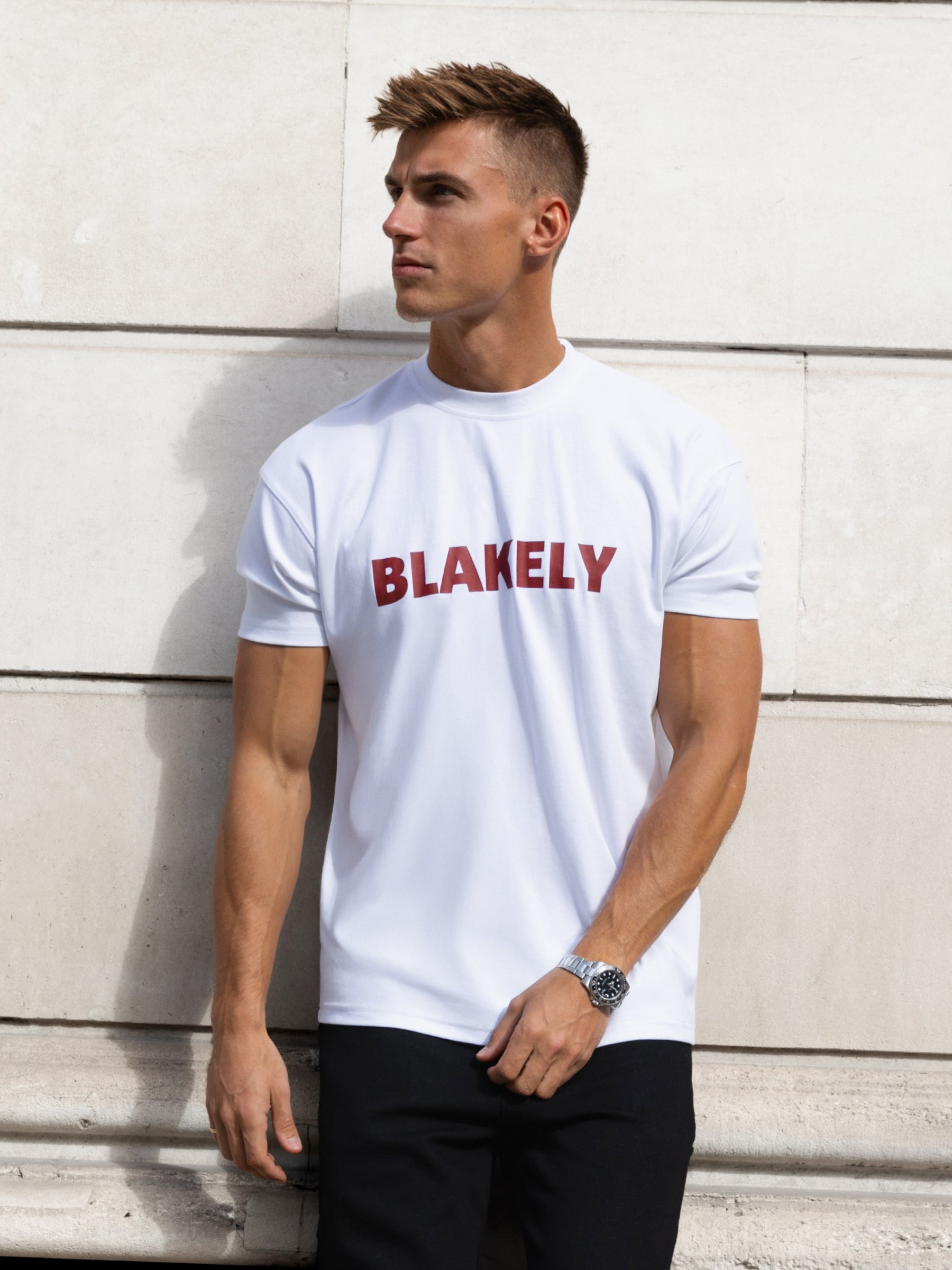 Buy Blakely Mens White & Red Raife Relaxed T-Shirt | Free delivery on ...