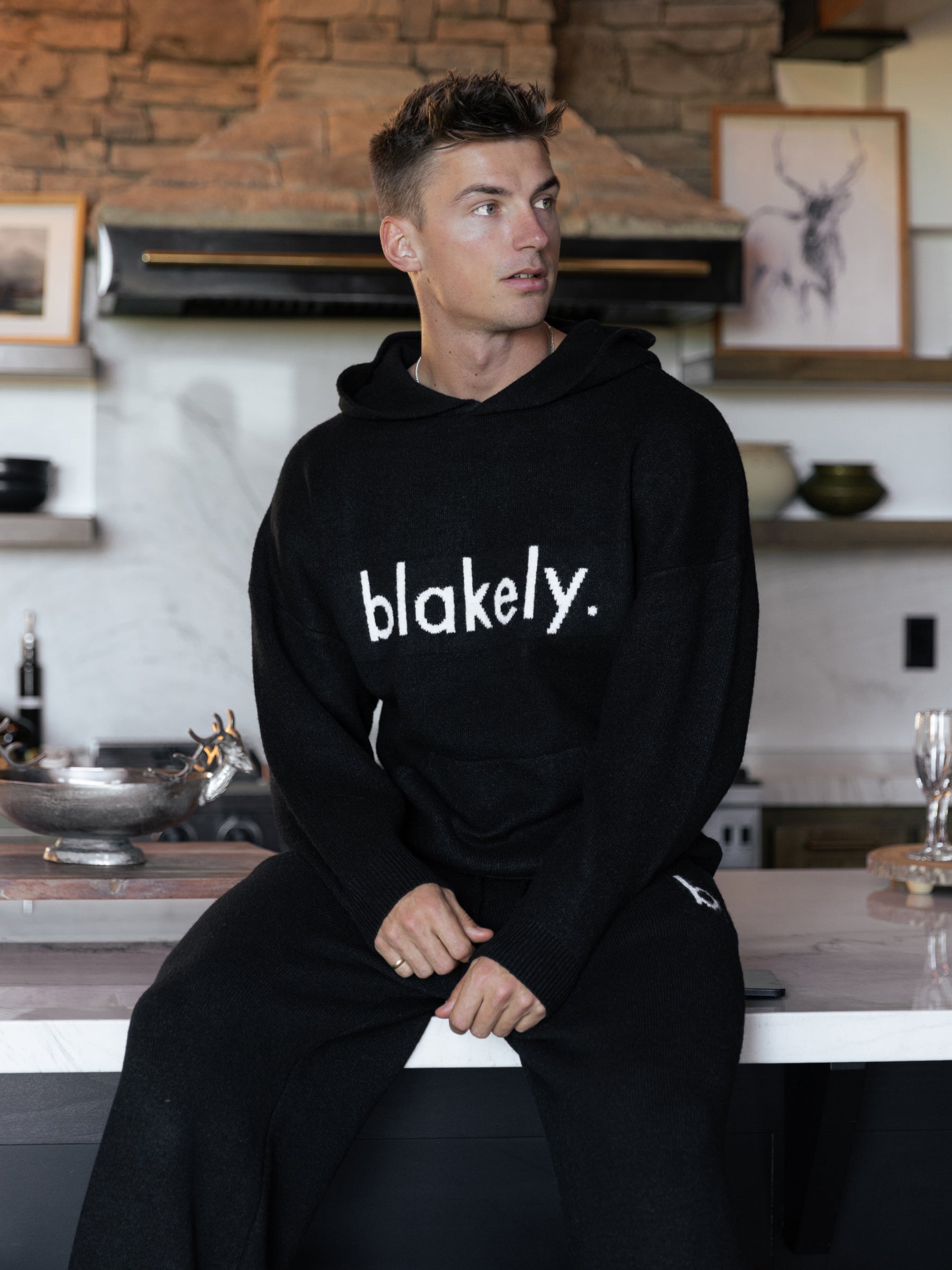 Buy Blakely Mens Black Alfie Relaxed Knitted Hoodie | Free delivery on ...