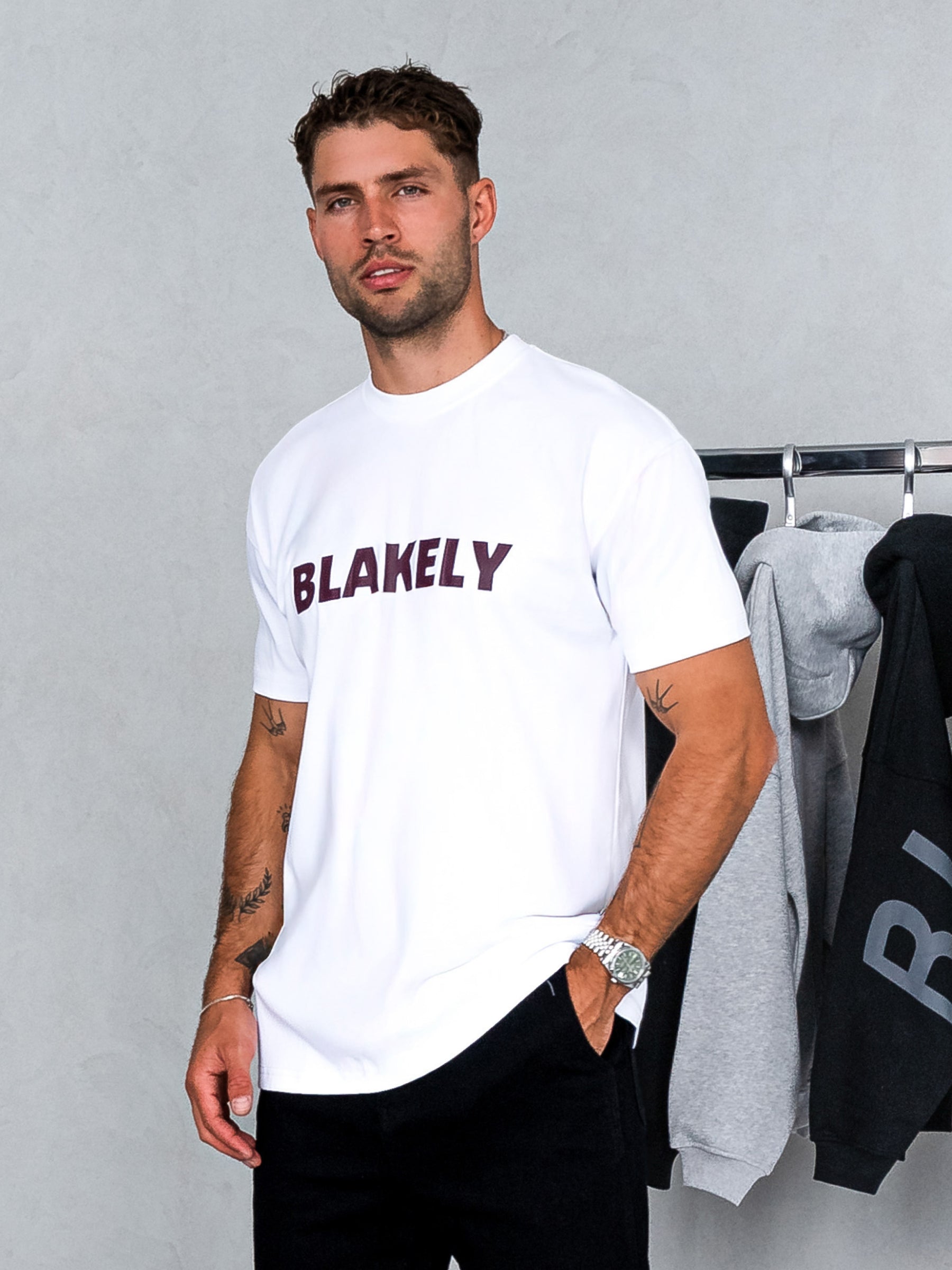 Buy Blakely Mens White & Burgundy Raife Relaxed T-Shirt | Free delivery ...