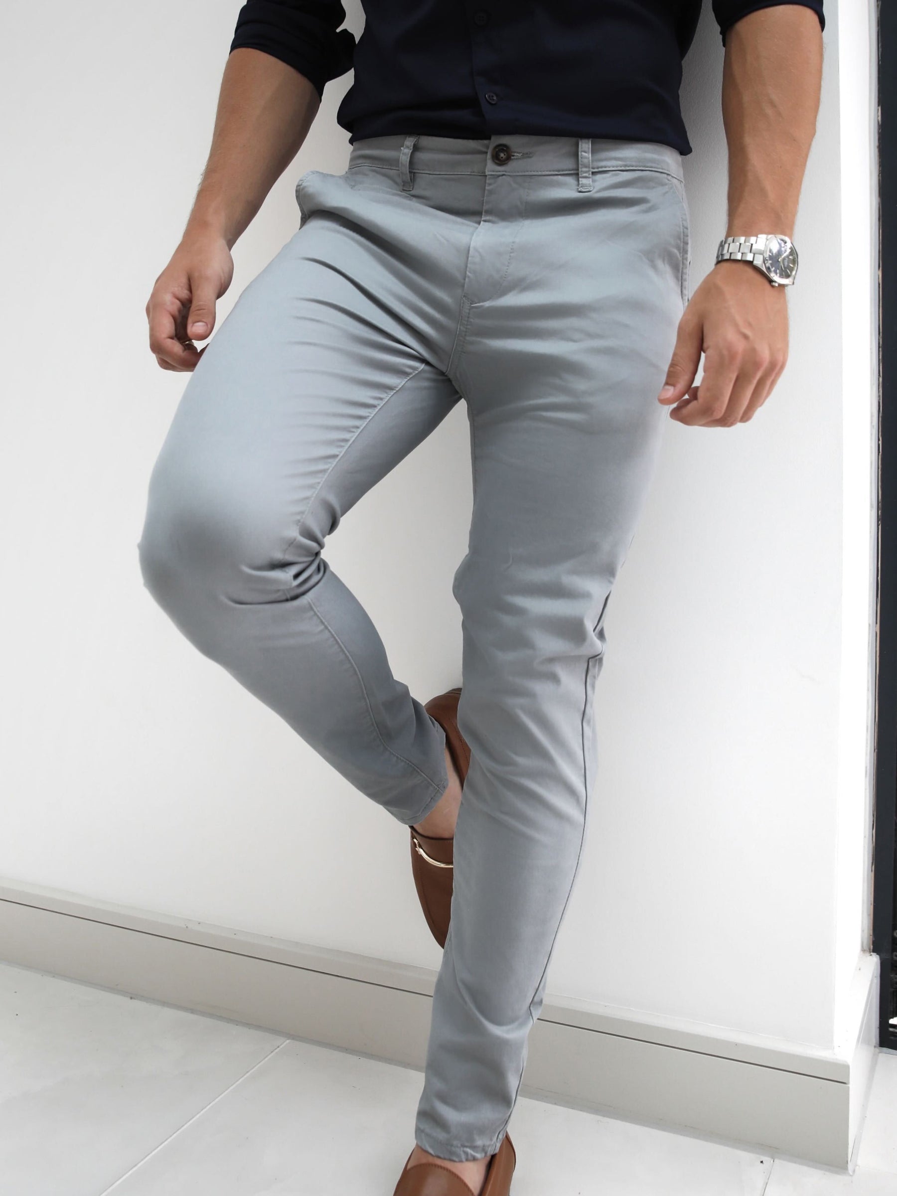 Buy Mens Light Grey Stretch Chinos | Free delivery on orders over $199 ...
